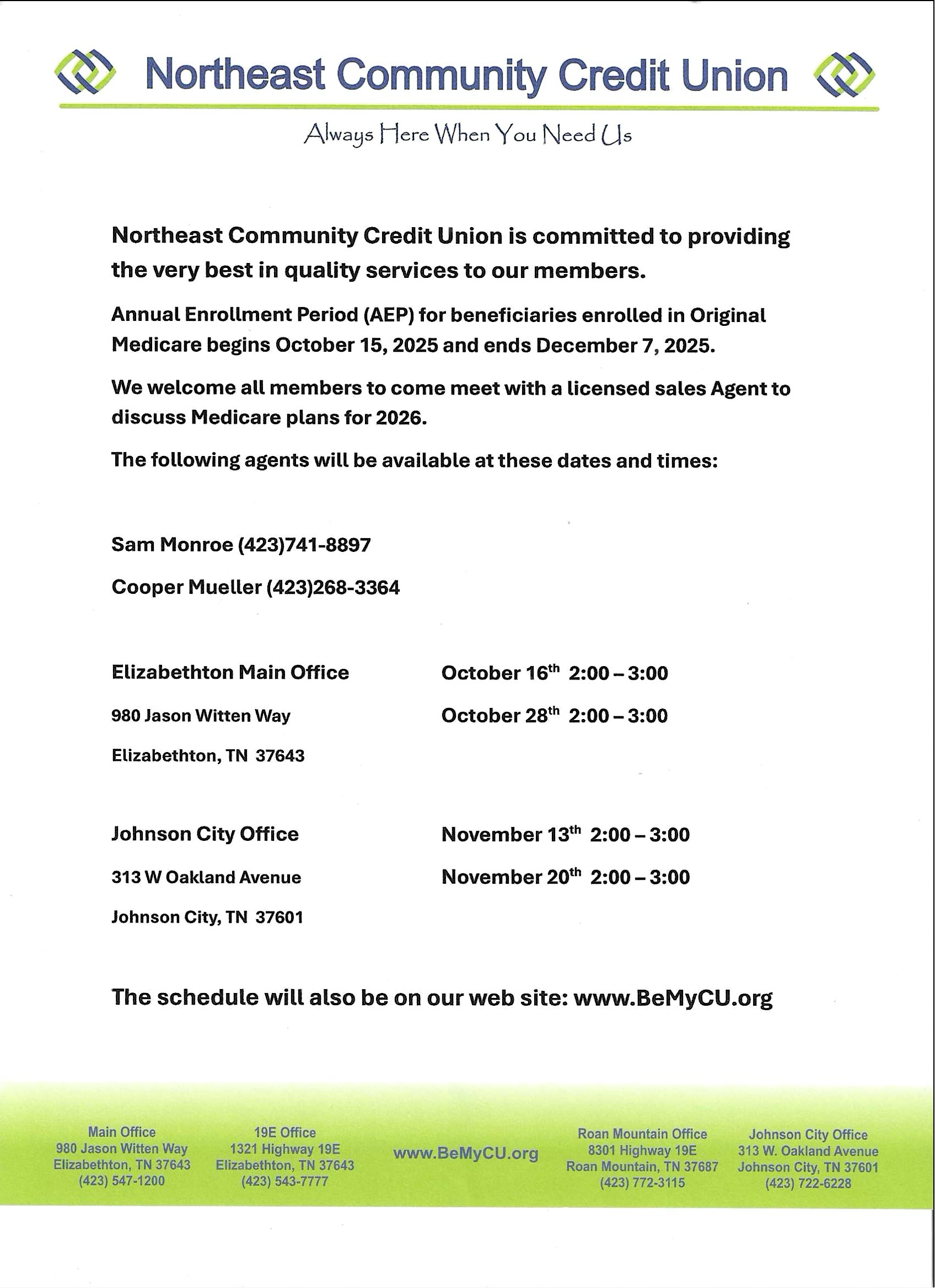 Upcoming Medicare Enrollment Sessions - Northeast Community Credit Union
