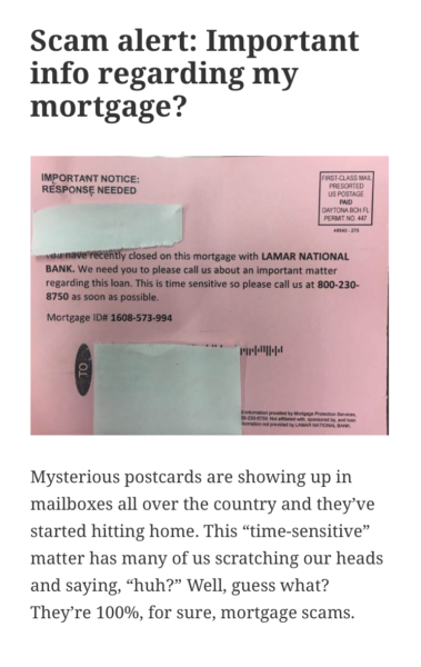 SCAM ALERT: Mortgage Postcard Scam - Northeast Community Credit Union